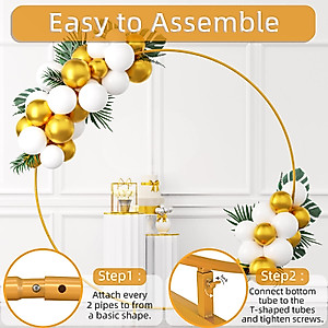 Bezente 7.2ft Round Backdrop Stand, Golden Metal Balloon Arch Stand, Stable Wedding Arch Circle Backdrop Stand Frame for Wedding Birthday Baby Shower Party Decoration