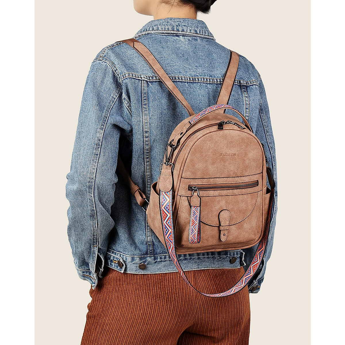 FADEON Mini Backpack Purse for Women, Designer Leather Cute Roomly Small Backpacks, Ladies Shoulder Backpack Fashion Handbag