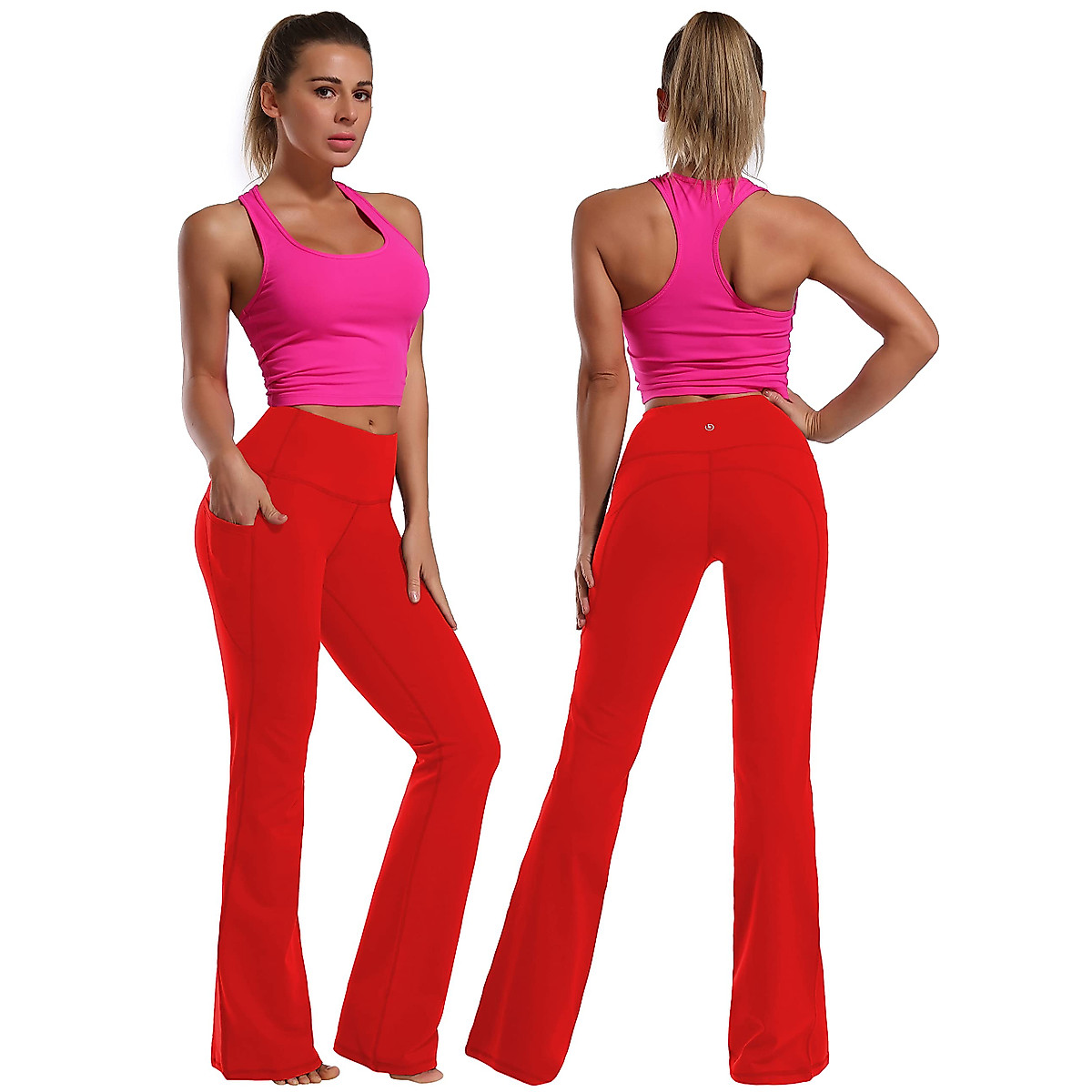 BUBBLELIME 29"/31"/33"/35" 4 Styles Women's Bootcut Yoga Pants Tummy Control - Side Pockets_Scarlet L_29" Inseam
