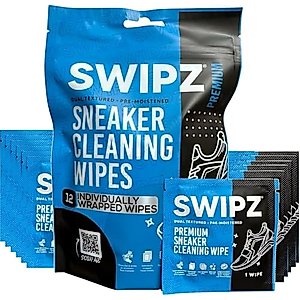 Swipz Shoe and Sneaker Wipes - Complete Tennis Shoe Cleaner Eraser Kit - Instant White Leather Sole Cleaner Cloths in 12 Travel Packs