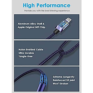 Mangotek Replacement Aux Cord for iPhone, Braided MFi Aux to Lightning Cable iPhone Aux Adapter iPhone Aux Cord Audio for Car Stereo Headphone Speaker iPhone 14 13 12 Pro Max 7 8 Plus SE X XS XR