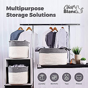 Cotton Rope Basket for Storage | 15"x10"x9" Set of 3 White & Gray Medium Storage Baskets for Organizing with Handles works as Cloth Baskets, Blanket Basket, Big Woven Laundry Basket or Toy Bin like Wicker Laundry Baskets