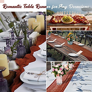 24 Pcs Cheesecloth Table Runner 10 Ft Wedding Gauze Terracotta Boho Rustic Cheese Cloth 120 Inch Long 29 Inch Wide Table Decor Bulk for Wedding Fall Decorations Thanksgiving Table Decor(Rust)