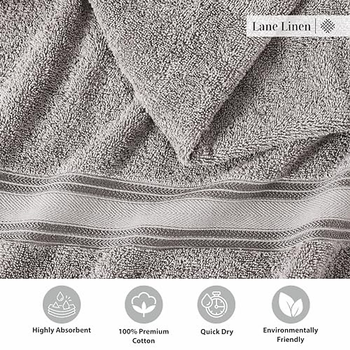 LANE LINEN Extra Large 100% Cotton Bath Sheets, 4 Piece Set, Quick Dry, Hotel Spa Quality Towels, 35 x 66 Inches, Space Grey