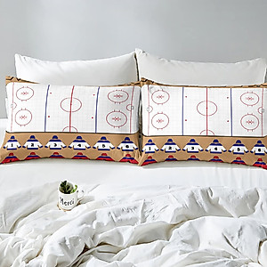 Ice Hockey Kids Fitted Sheet Twin Size,Abstract Ice Hockey Field Bedding Set,Boys Adults Bedroom Decor,Sportswear Winter Games Bed Cover,Stylish Brown Modern Bed Sheet,2pcs,1 Pillowcase
