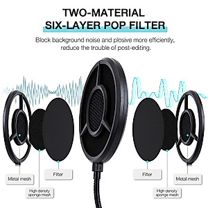 YOUSHARES 6-layer Pop Filter Compatible with HyperX QuadCast, Blue Yeti, Razer, Fifine and Other Mic, Upgraded Metal Microphone Pop Filter Windscreen with Flexible 360°Gooseneck