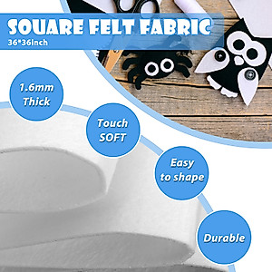 White Felt Sheets 36 X 36" Felt Fabric by The Yard (1 Square Yard) 1.6mm Thick Felt Sheet Soft Craft Felt Cloth White Felt Fabric Craft Felt Material for Sewing DIY Art Craft Project Decorations
