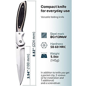 Grand Way Pocket Knife - Tactical Survival Folding Knives with Pocket Clip for Men Women - Best EDC Work Camping Hiking Hunting Knives - Sharp Blade Tool - Birthday Christmas Gifts for Men 04003