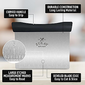 Premium Multi-purpose Stainless Steel Bench Scraper & Chopper, Easy to Read Etched Markings for Perfect Cuts, Quick & Easy Multi-use Dough Scraper, Dough Cutter & Pastry Scraper - by Zulay Kitchen