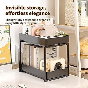 2 Pack Under Sink Organizer, Warmodern 2 Tier Bathroom Organizer Under Sink, Kitchen Cabinet Organizers and Storage Baskets with 16Hooks and 4 Hanging Cups, Multifunction Bathroom Under Sink Organizer