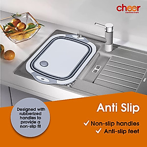 Cheer Collection Collapsible Cutting Board - Foldable Sink Colander and Chopping Board with Drainage Hole, Non-Slip Multifunction Storage Basket for Camping BBQ Picnic