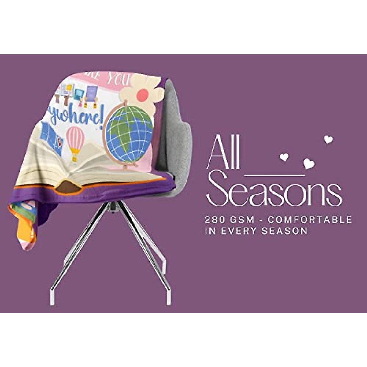 InnoBeta Book Lovers Throw Blanket - Flannel Blankets for Book Club, Bookish, Book Worm, Librarians as Reading Gifts, Reader Gifts for Christmas, Birthday - 50" x 65" - (Purple)