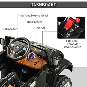 Aosom 12V Kids Ride on Truck, Off-Road Electric Car with MP3 Connection, Working Horn, Steering Wheel, and Remote Control, Black