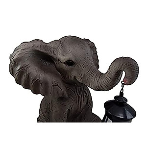Ebros Safari Savanna Wildlife Animal Melee Adorable Pachy Elephant Statue Home Patio Decor Figurine with Solar LED Light Lantern Lamp 13.75"H Guest Greeter Elephants Path Lighter Sculpture