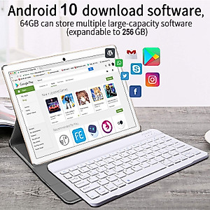 AOYODKG TAB-A22 10 Inch Tablet with Keyboard, Android 10, Octa-core Processor, 64GB Storage, 4GB RAM, 256GB Expandable, WiFi, GPS, 1920x1200 HD Display, Gold