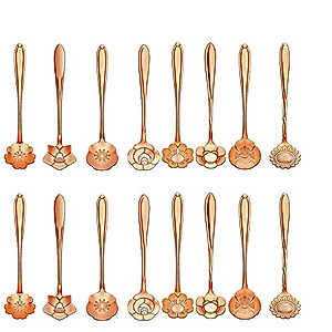 16 Pack Stainless Steel Tableware Creative Flower Coffee Spoon Sugar Spoon Tea Spoon Stir Bar Spoon Stirring Spoon, 8 Different Patterns,2 sets (Rose Gold)