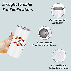 Wzaytia 15 Oz Sublimation Tumblers Blank (8 Pack), Skinny Straight Kids Sublimation Tumblers Bulk, Individually Gift Boxed, White Tumblers Sublimation