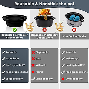 Slow Cooker Liners fit Crock Pot 7-8 QT,Maywe Tanso for Crock Pot Liners For 7-8 Quart Oval or Round Slow Cookers,Reusable & Leakproof Silicone Slow Cooker Liner For Crock Pot,Dishwasher Safe BPA Free