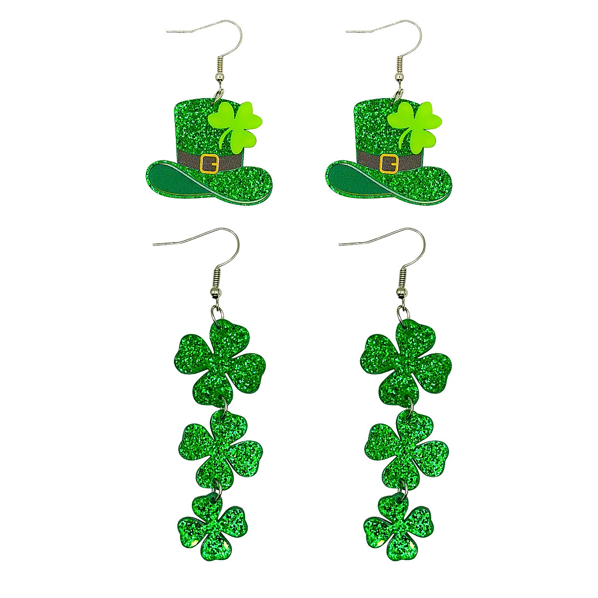 St Patricks Day Earrings Irish Green Hat Clover Dangle Earrings shamrock Holiday Earring for Women (Style-A)