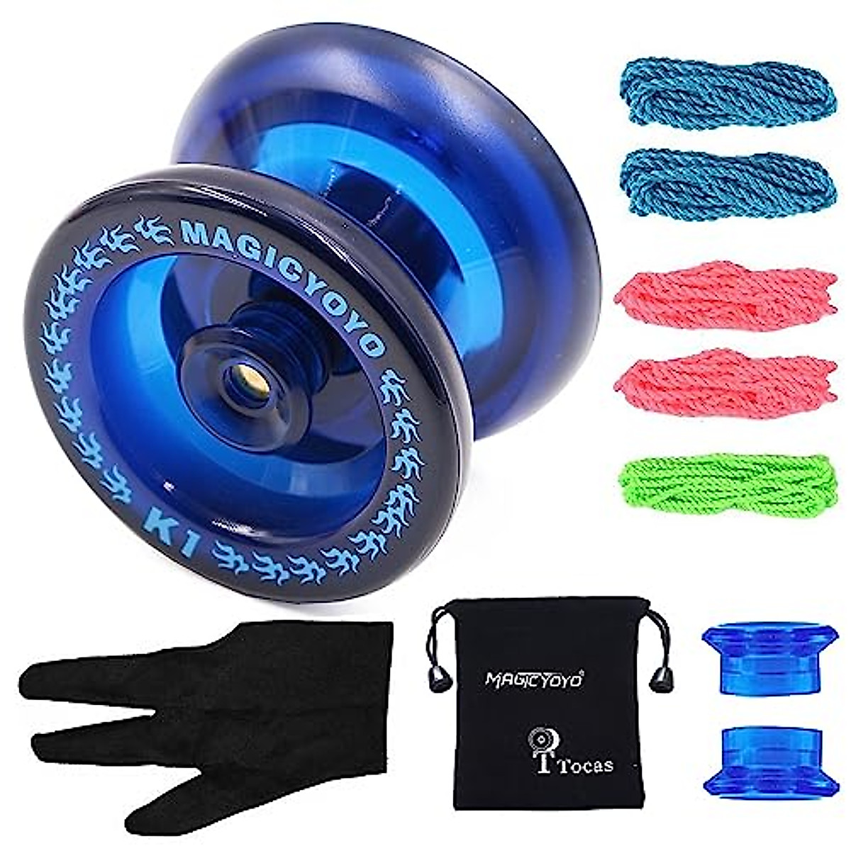 MAGICYOYO Responsive YoYo K1-Plus with Bag, Strings, Glove - Gift for Kids Beginners (K1-Dark Blue)