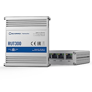 Teltonika RUT300 000100 Industrial Ethernet Router, Sturdy Aluminum Housing, Compatible with Teltonika Remote Management System, 5 x Fast Ethernet Ports (10/100 Mbps), Passive PoE, USA PSU, Silver