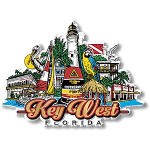 Key West, Florida City Magnet by Classic Magnets, Collectible Souvenirs Made in The USA, 4.26" x 3.13"
