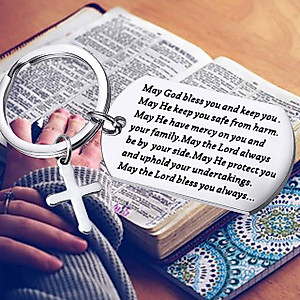Christian Gifts Bible Verse Keychain May God Bless And Keep You Always Religious Jewelry Scripture Gifts (silver)