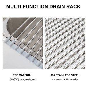 NileHome Roll Up Dish Drying Rack, Sink Drying Rack Over Sink Dish Drying Rack 304 Stainless Steel Foldable Drain Rack for Kitchen Sink Counter Utensils Vegetables and Fruits (17.5''X13'')，Gray…