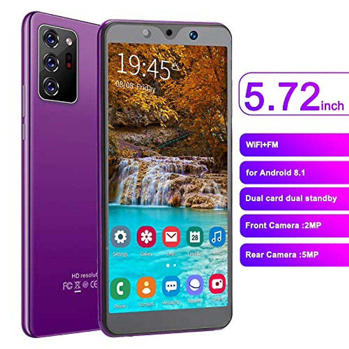 FOLOSAFENAR Smartphone,5.72 inch HD Full Screen Cellphone,face Recognition and Fingerprint Unlock Smartphone,Dual Card Dual Standby,512MB+4GB()