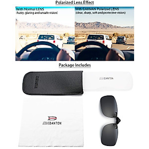 CAXMAN Polarized Clip On Sunglasses Over Prescription Glasses for Men Women UV Protection Flip Up Grey Lens Extra Large