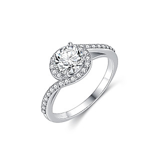 3 Piece Halo Wedding Ring Set for Women Bridal Ring Set 1 Ct Center Moissanite Engagement Ring Set Platinum Plated Silver Anniversary Promise Rings size9.5