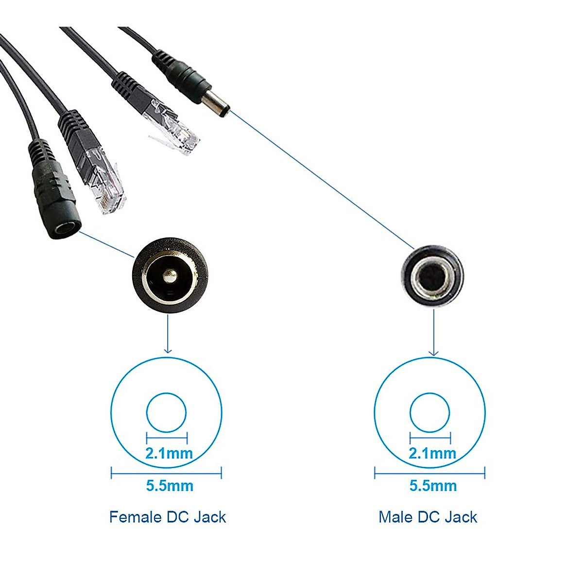 Passive PoE Injector and PoE Splitter Kit with 5.5x2.1 mm DC Power Adaptor Connector for Network Digital Signal（1 Pair-Black