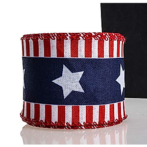 Red White Blue Stars and Stripes Wired Edge Ribbon, 10 Yards by 2.5 Inches (Style 2)