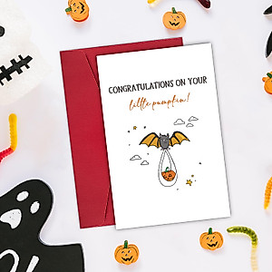 Ulbeelol Cute Baby Shower Card, Funny Baby Halloween Card, Congratulations on Your Little Pumpkin