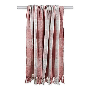 DII Buffalo Check Collection Rustic Farmhouse Throw Blanket with Tassles, 50x60, Pink/White