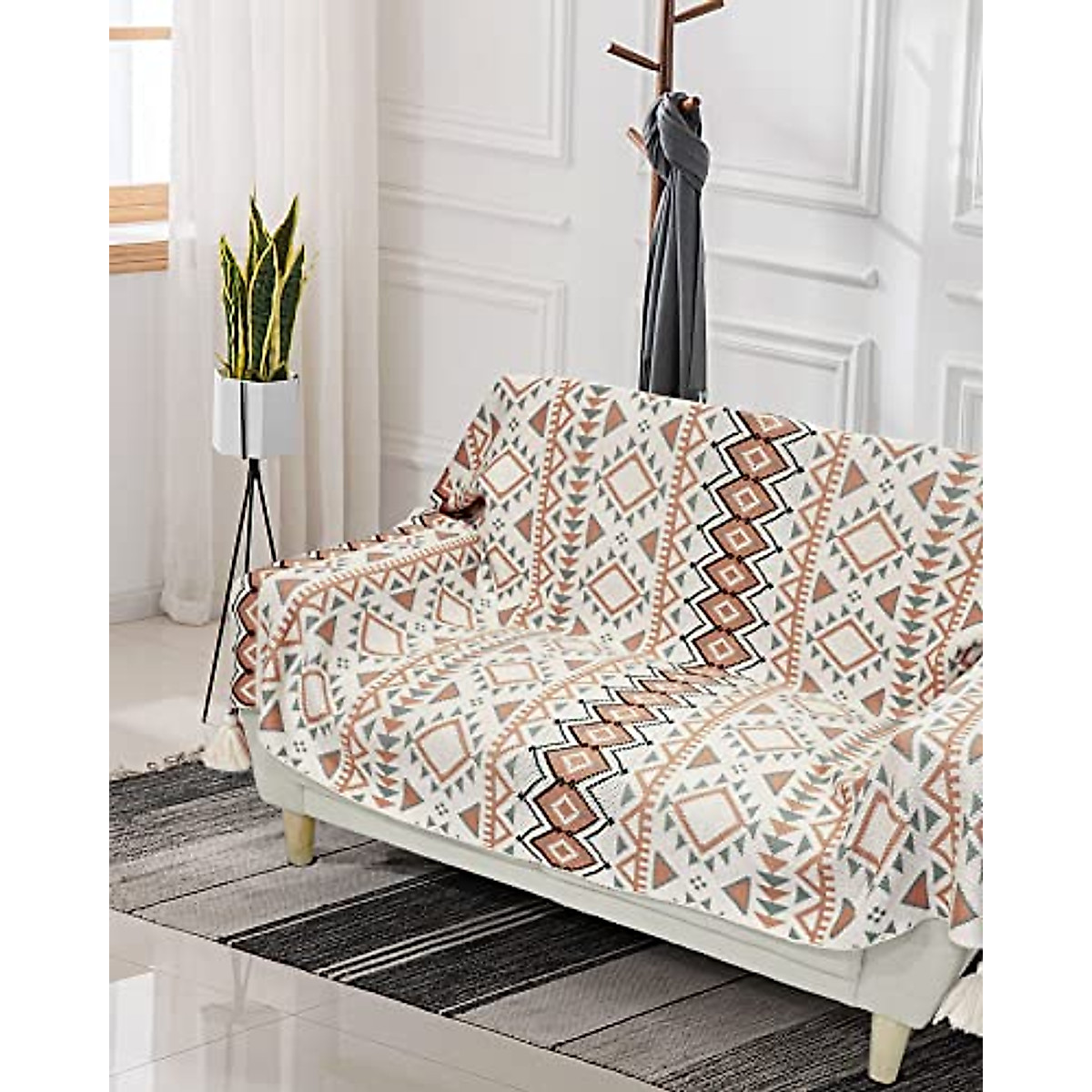 Knitted Throw Blanket for Couch with Tassels, Boho Style Throw for Home Decor, Small Cozy and Soft Blanket for Sofa or Outdoor, Navajo Farmhouse Blankets 50 x 60 Inches