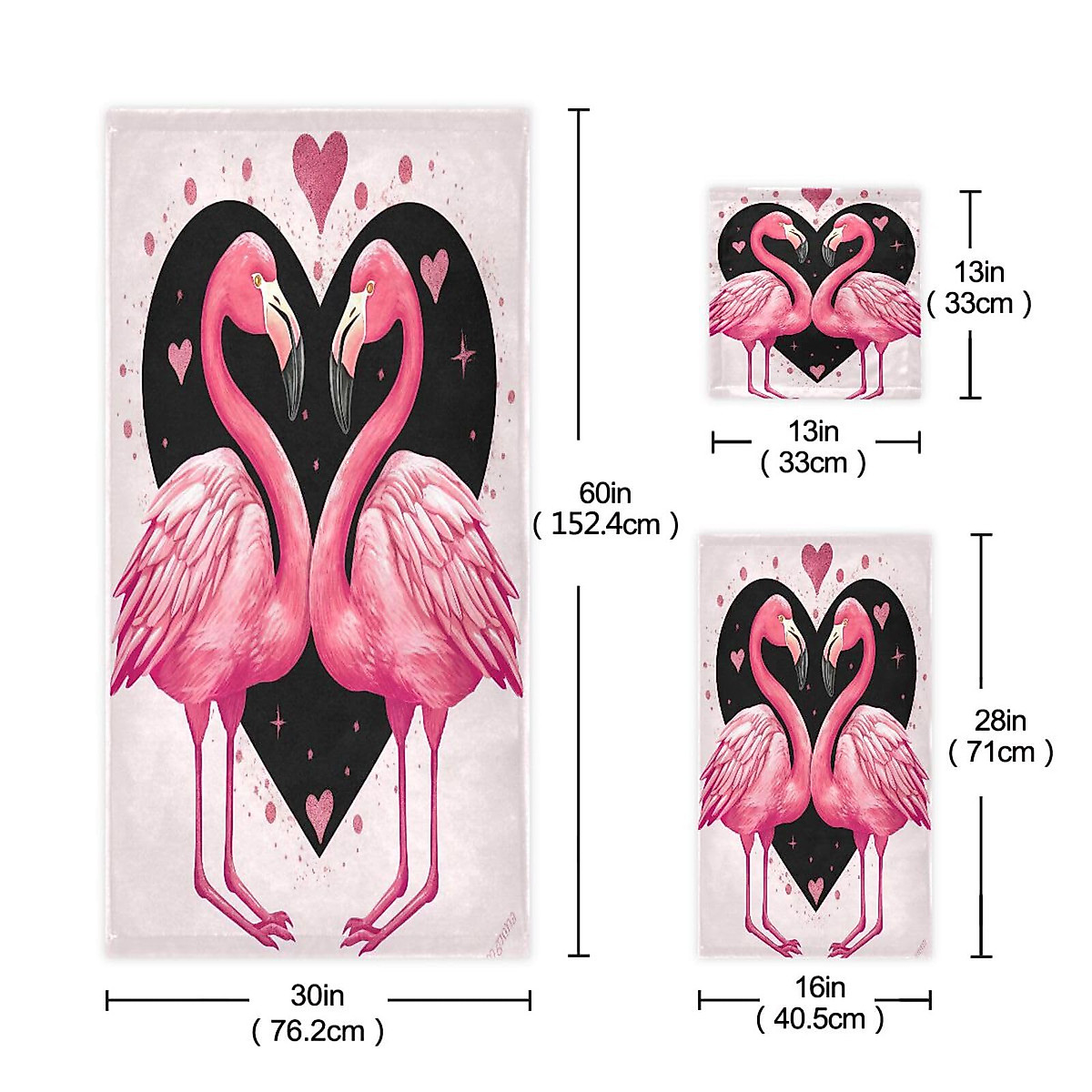 Flradish Pink Flamingos Lovers Towels 3 Pack Bath Towels for Bathroom Set Soft Cotton Highly Absorbent Lightweight & Quickdry Towel Set 1 Bath Towel,1 Hand Towel,1 Washclothe