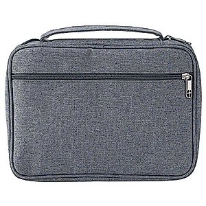 Light Gray Zipper Pocket Heavy Reinforced Fabric Large Bible Cover Case, X-Large