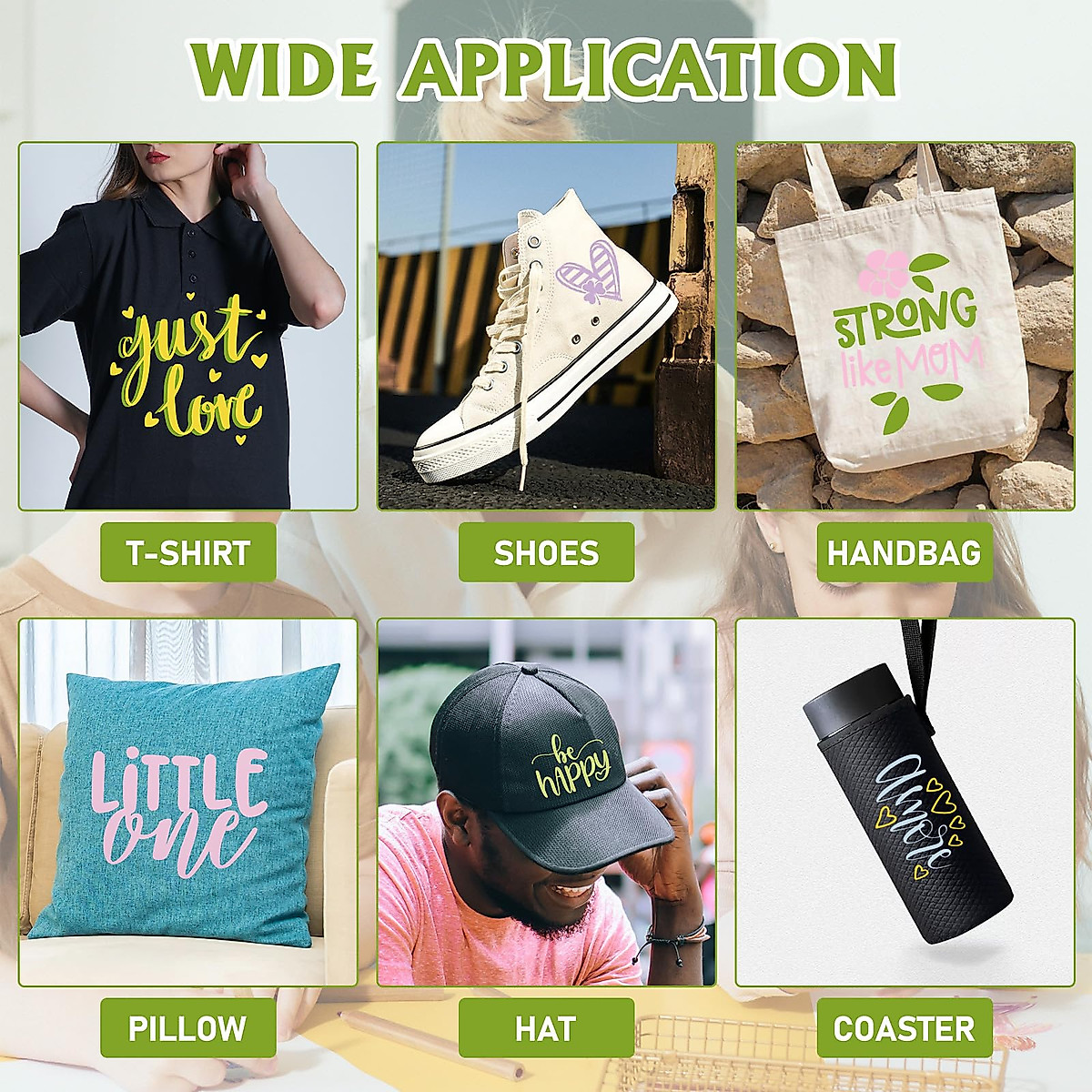 HTV Heat Transfer Vinyl Bundle 12" x 10" - 6 Sheets/Roll, Iron On Transfers for T-Shirts, Easy to Cut & Weed Heat Transfer Vinyl for Custom Shirts, Iron On Vinyl for DIY Crafts, HTV Vinyl Rolls