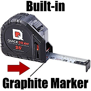 QUICKDRAW DIY Self Marking 25' Foot Tape Measure - 1st Measuring Tape with a Built in Pencil - Best Steel Tape - Power Locking Tape Ruler