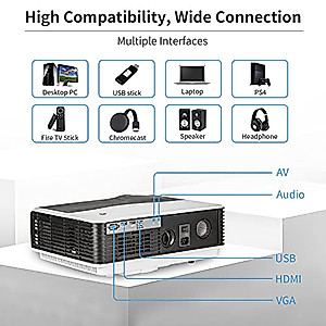 Bluetooth HD 1080P Video Projector 9000Lumen High Brightness Smart Android Home Theater System 200" Display Wireless TV Projectors for Mobile Phones Laptop, USB HDMI VGA 10W Speaker