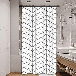 Riyidecor Black White Stall Small Dorm Camper Shower Curtain Liner RV Narrow Walkin Standing Half Little Size 36Wx72H Inch Chevron Herringbone Geometric Tiny Single Stand Up Fabric Bathroom Decor