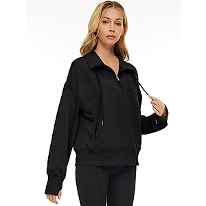 AUTOMET Womens Half Zip Sweatshirts Quarter Zip Oversized Hoodies Pullover Long Sleeve Fleece Shirts Crewneck Fall Clothes 2023 Y2k Teen Girls Winter Fashion Clothes Black