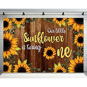 Our Little Sunflower is Turning One Rustic Wood Banner Backdrop Sunflowers Flowers Fall Theme Party Decor Decorations for Autumn Holiday Festival Girls Boys 1st Birthday Party Baby Shower Supplies