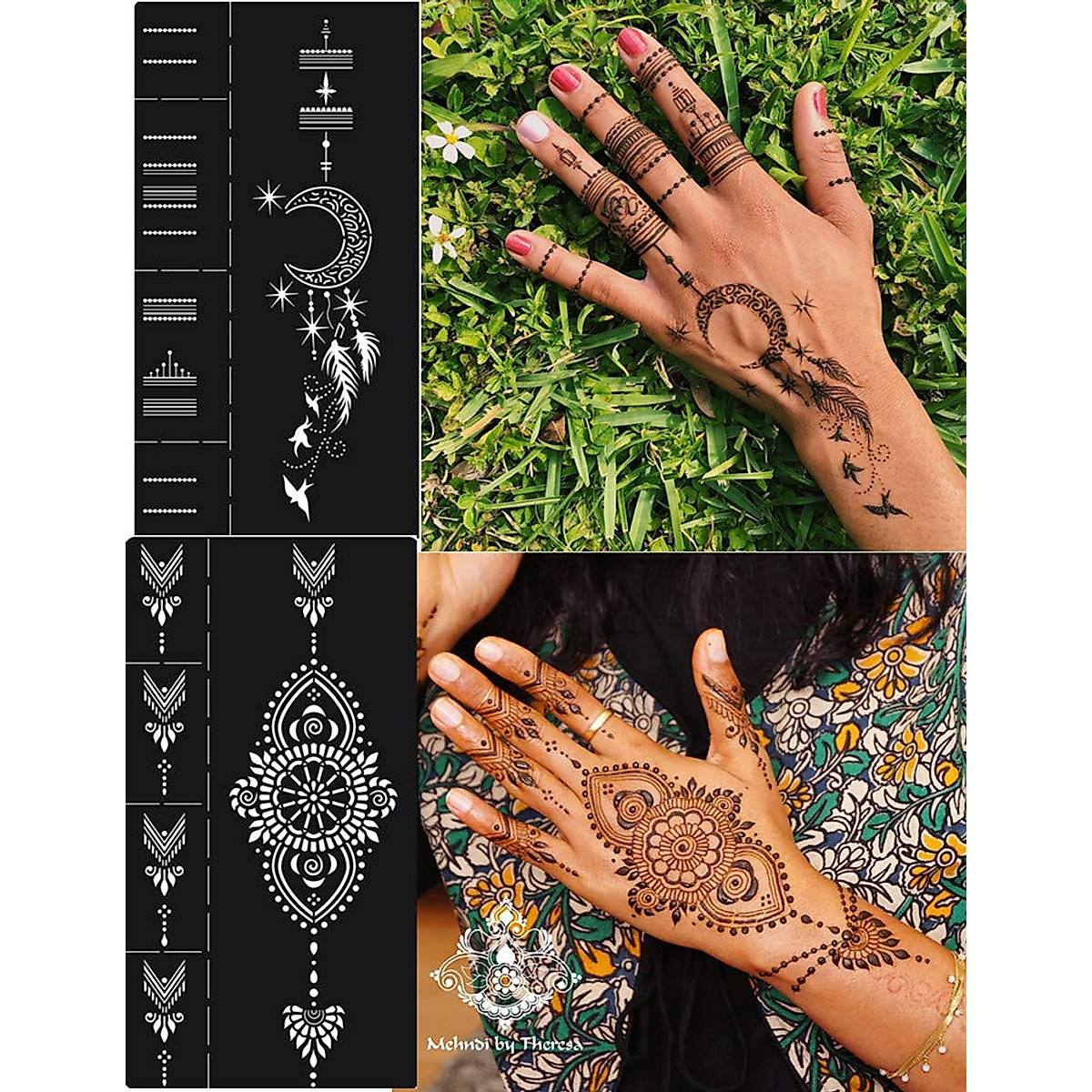 DIVAWOO 12 Sheet Henna Tattoo Stencils, Hand Temporary Tattoo Stickers, Indian Arabian Self Adhesive Tattoo Templates