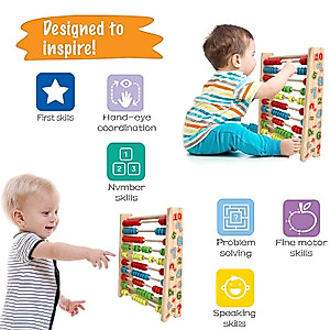 Sealive Classic Wooden Abacus for Kids Math, Educational Counting Toy with 100 Beads, 123 Learning Number Abacus for Toddler, Mathematics Toy Beads Game for Preschool Children Kindergarten