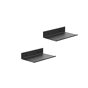 Z metnal Small Metal Shelves, Mini Floating Shelf for Collection Action Figures Speaker, Decor Display Wall Shelf, Aluminum, Wall Mounted, Matt Black, 10 inch, 2 Pack