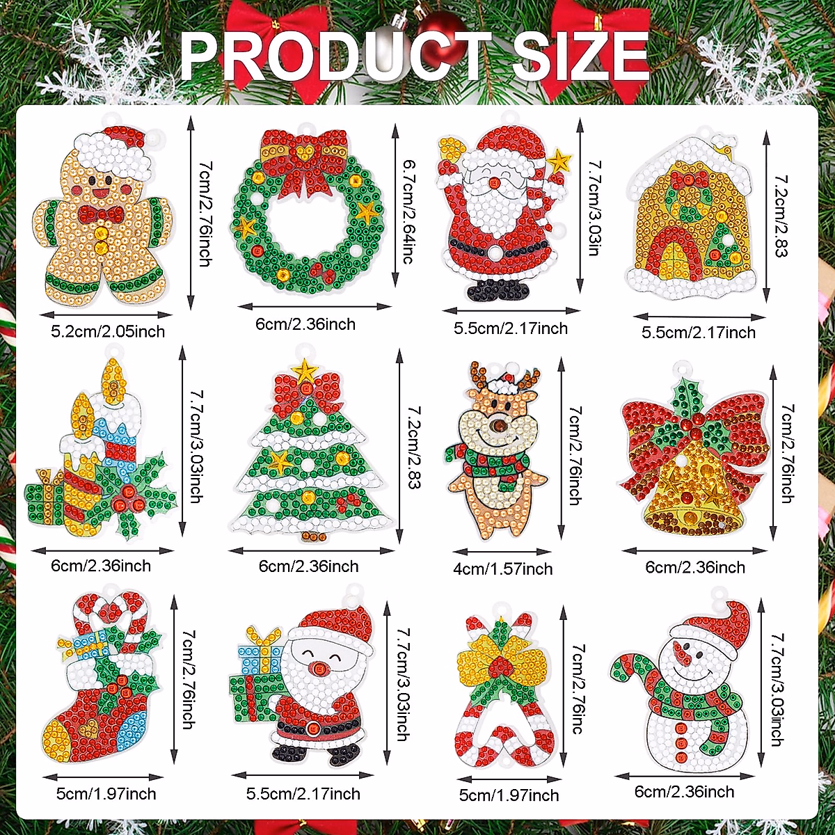 Nardoll Christmas Crafts for Kids - 12 Pieces Christmas Diamond Art Keychains - Make Your Own Diamond Art Christmas Ornaments Decor - 5D DIY Xmas Diamond GEM Arts and Crafts for Girls Ages 4-8 8-12