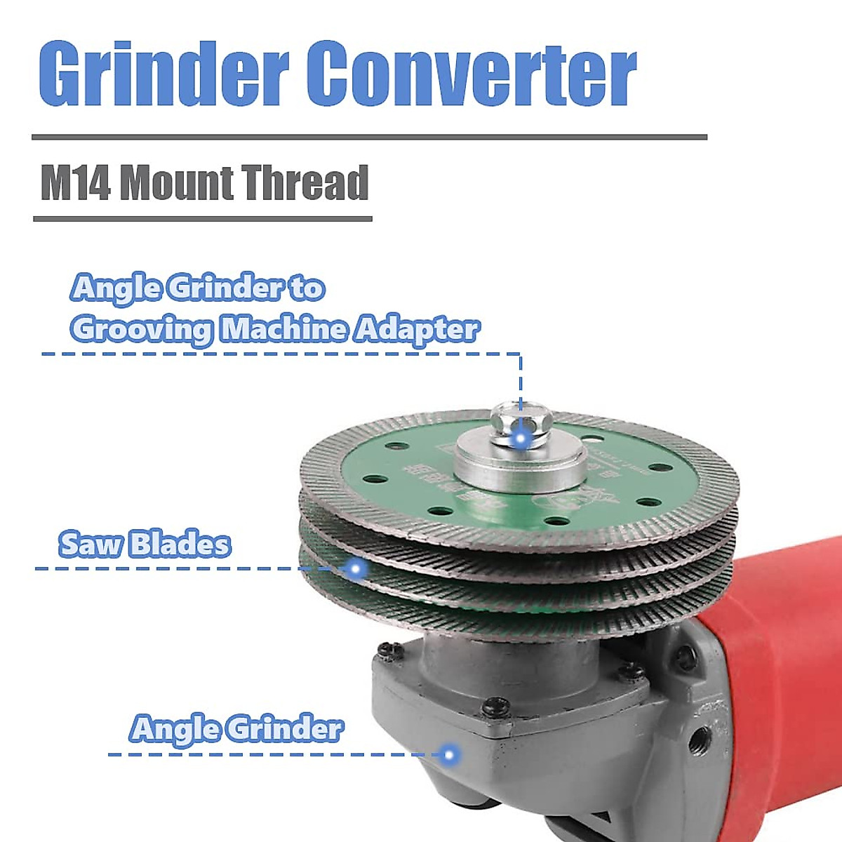 Mesee Angle Grinder to Grooving Machine Adapter, M14 Thread Quick Change Slotter Adapter Conversion Head Angle Grinder Variable Slotting Machine Converter Tool Accessory - Silver