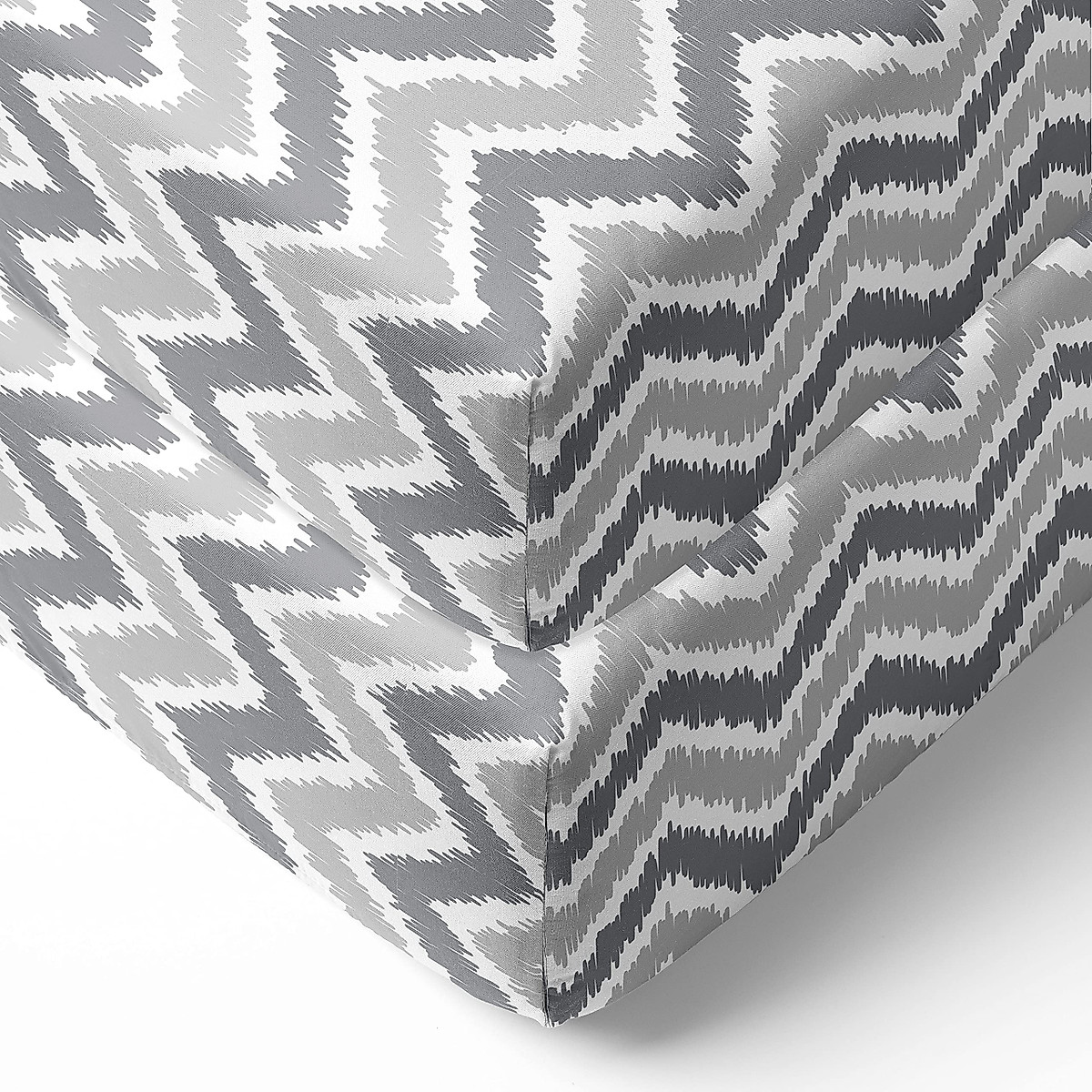 Bacati - 2 Pack Crib Fitted Sheets - Mix and Match Ikat Zigzag Chevron Soft Breathable 100% Cotton Percale Baby Sheets - Fits Standard 28 x 52 X 5 inches Crib & Toddler Mattresses (Grey)